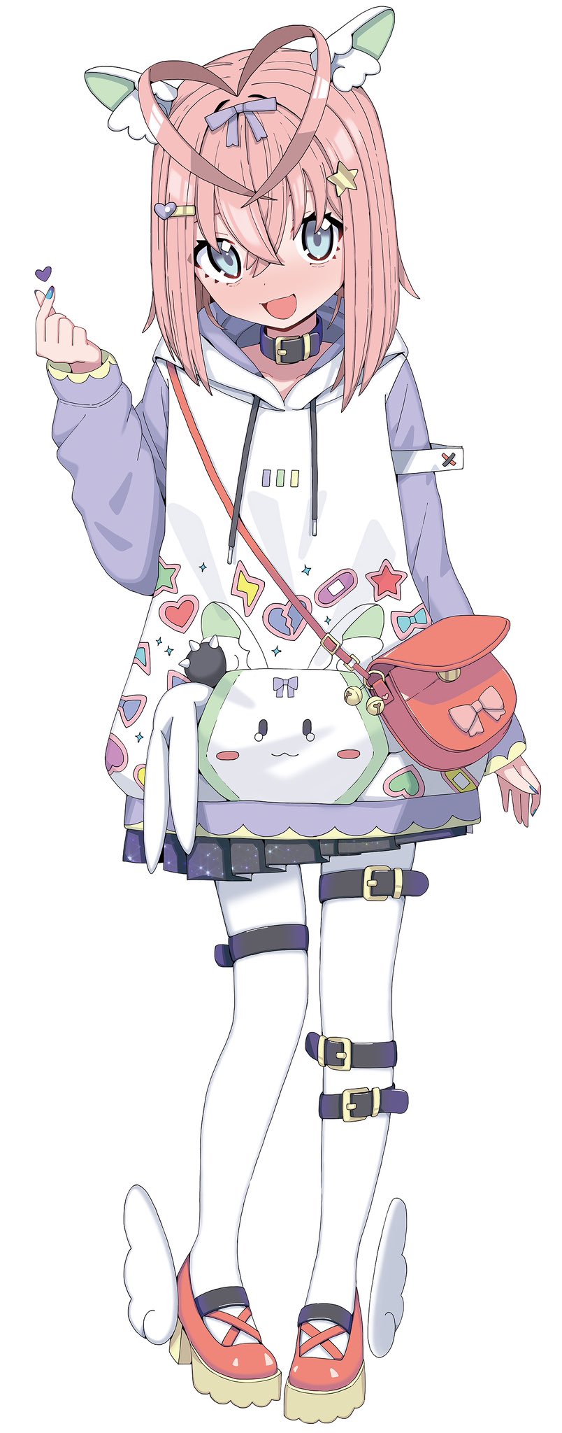 Safebooru - 1girl :d animal ears bag bell belt belt collar black belt blue eyes blue nails bow ...