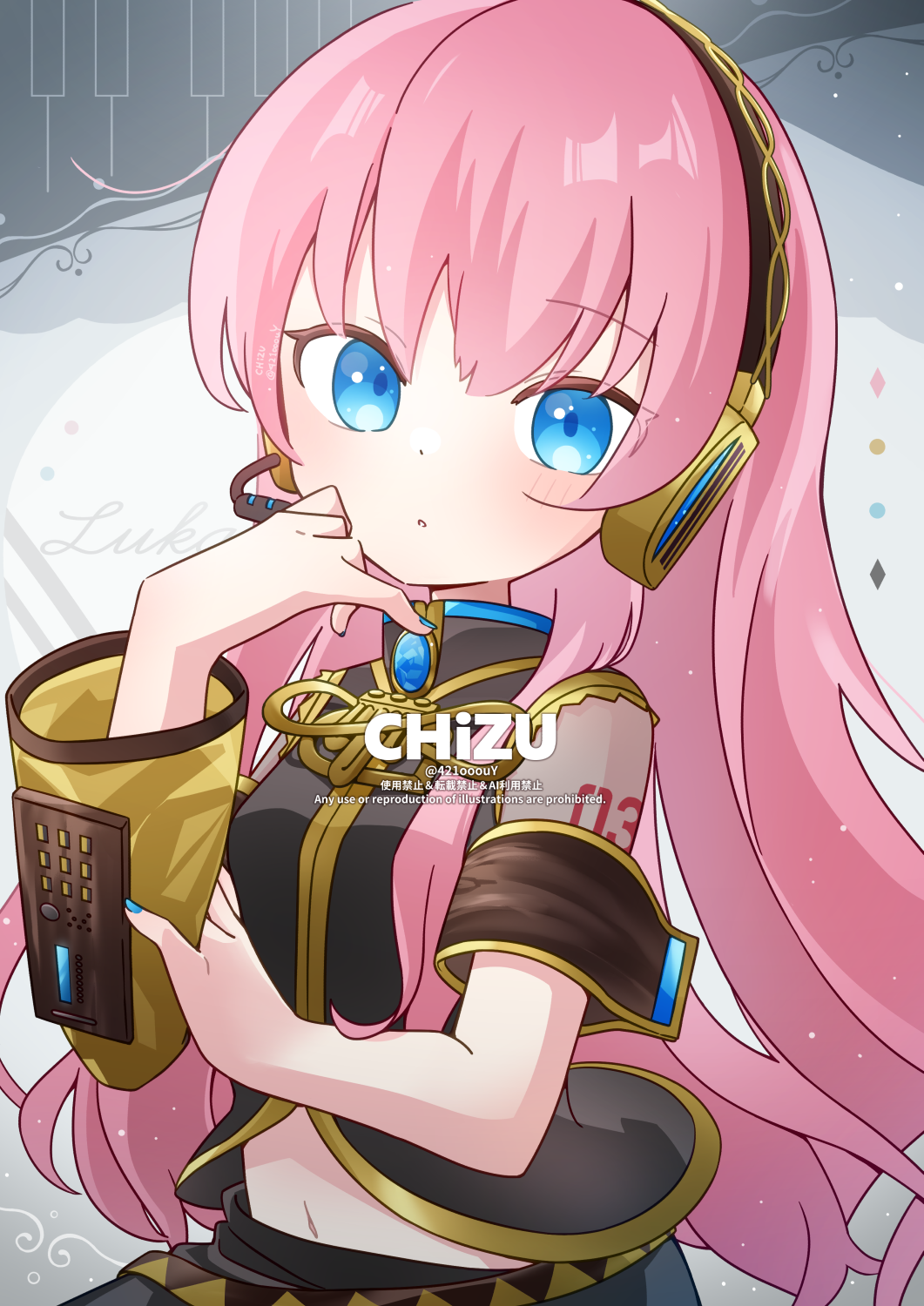 Safebooru - 1girl 421ooouy artist name bare shoulders black shirt black skirt blue eyes blue ...