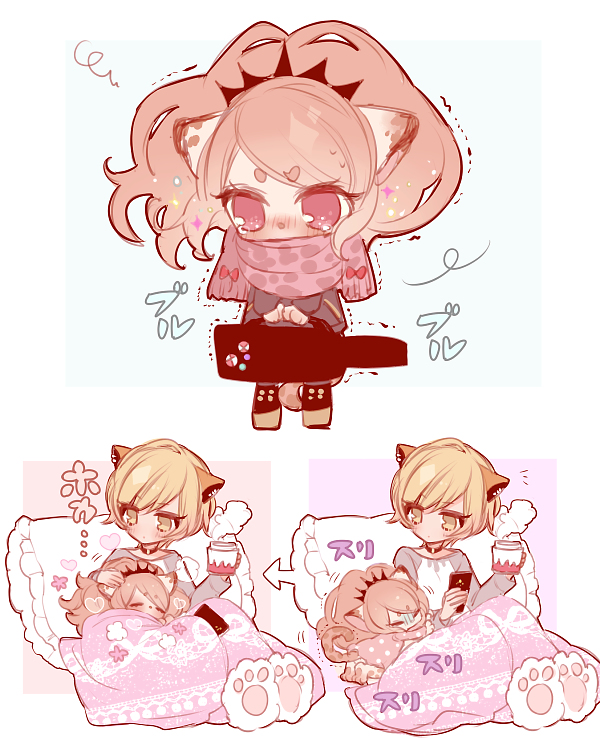 Safebooru - 2girls animal ears blonde hair brown hair chibi citti (show by rock!!) closed eyes ...