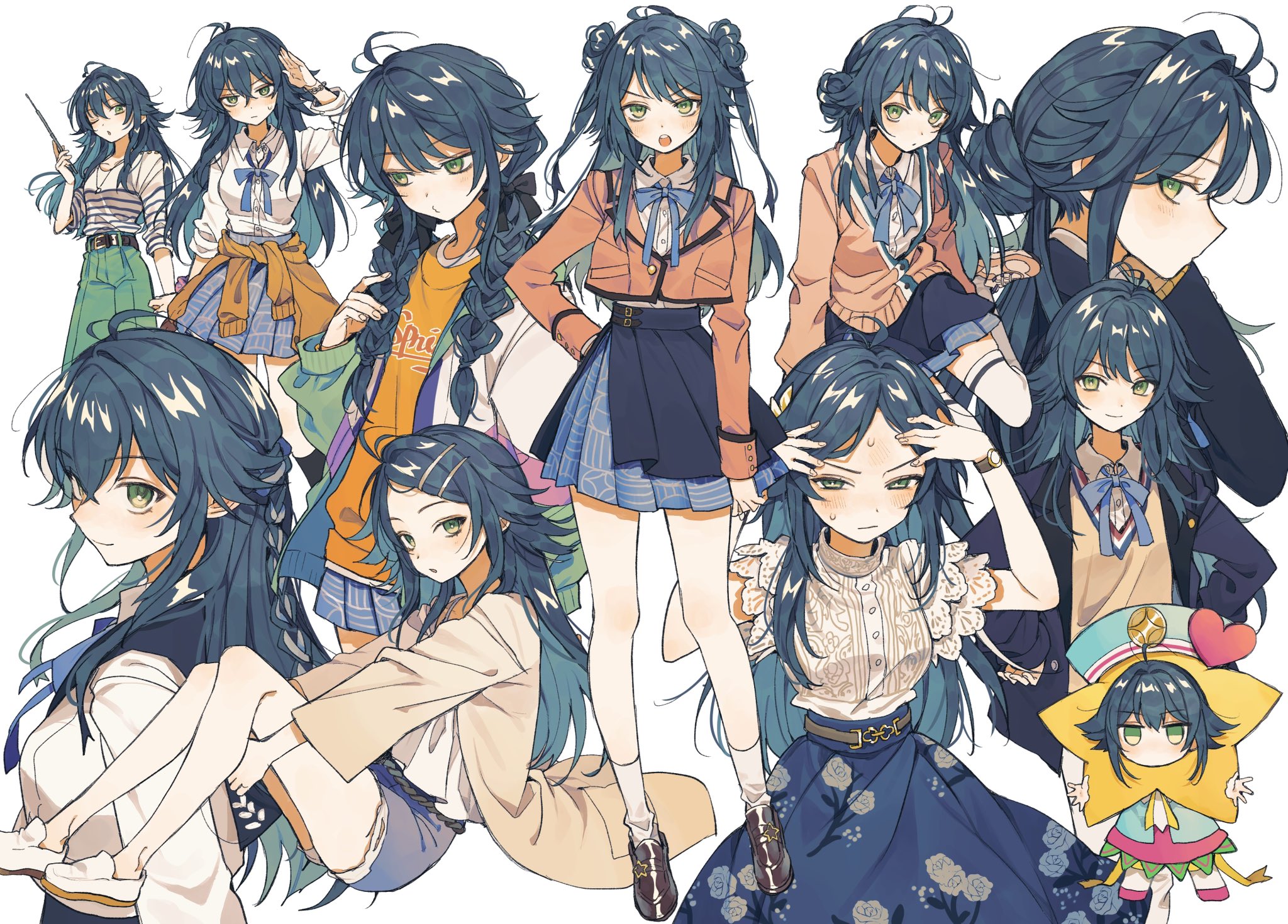 Safebooru - 1girl :o ;o alternate costume alternate hairstyle antenna hair aqua skirt arimura ...