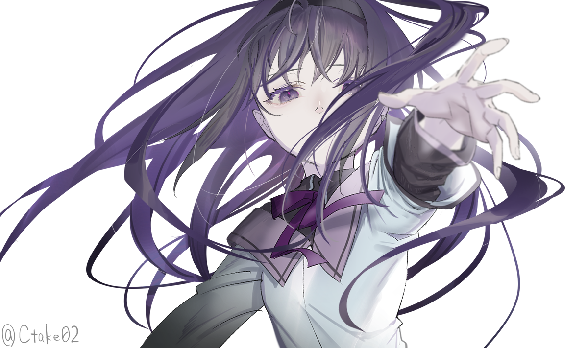 Safebooru - 1girl akemi homura alternate hair color black hair covered mouth floating hair ...