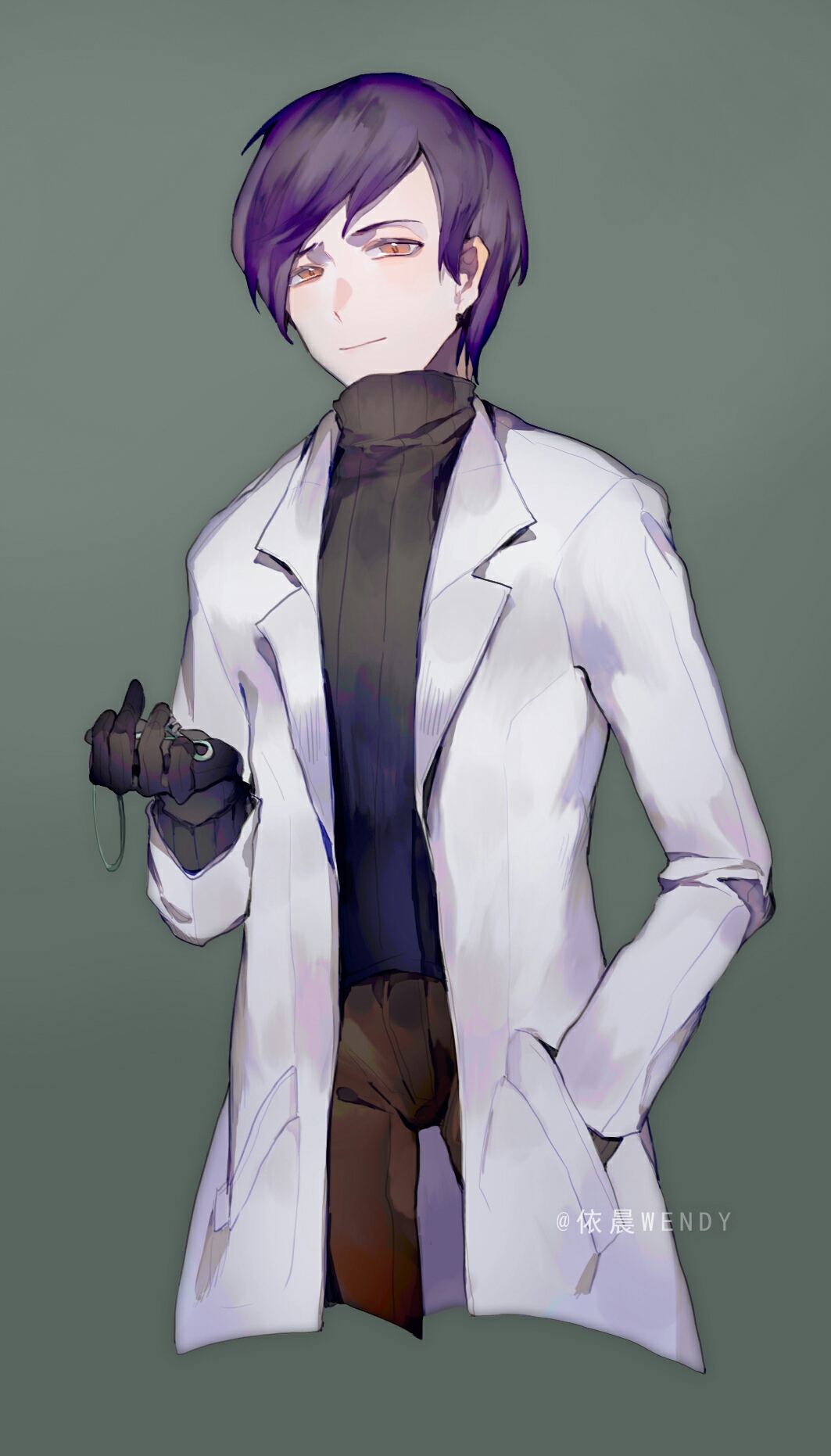 Safebooru - 1boy artist name black gloves black sweater brown pants ...