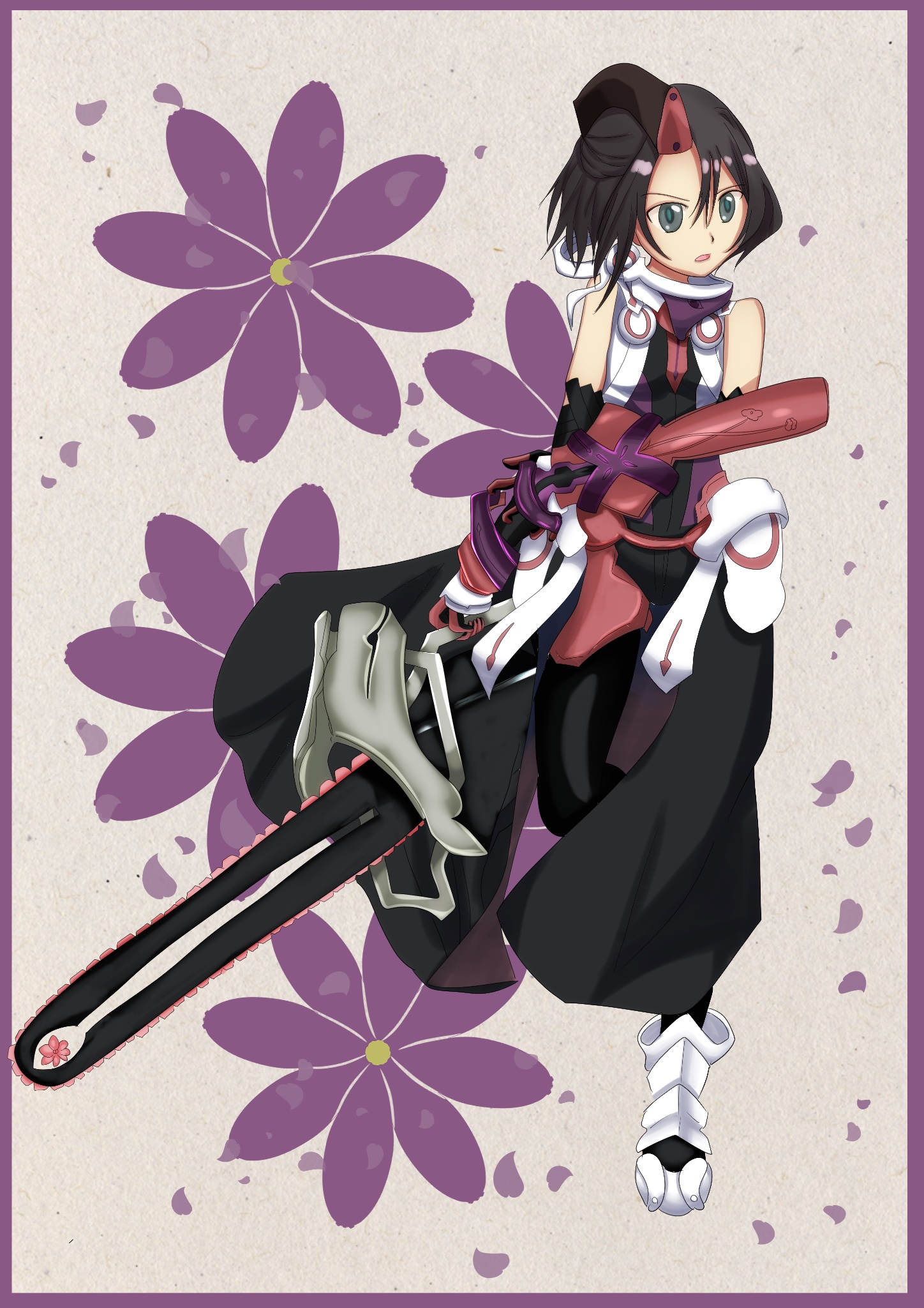 Safebooru - 1girl armor bare shoulders black hair blue eyes border ...