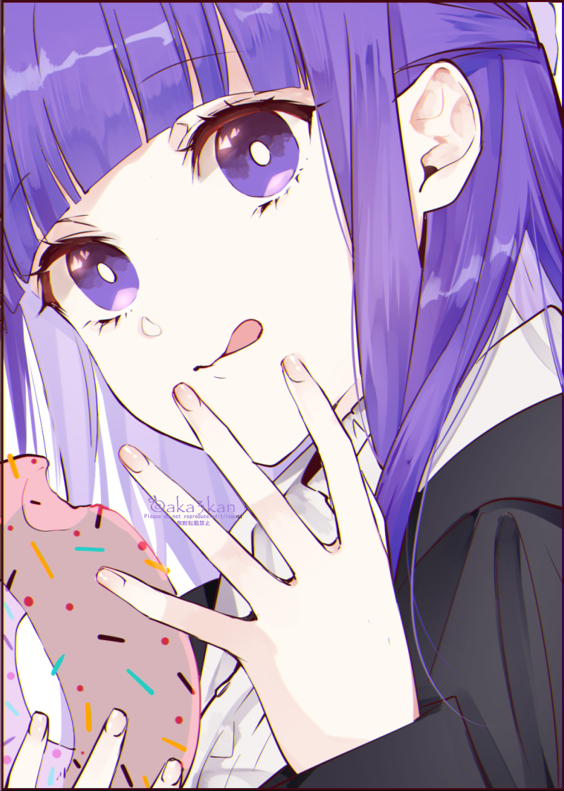 Safebooru - 1girl :q aka mikan artist name blunt bangs doughnut fern ...