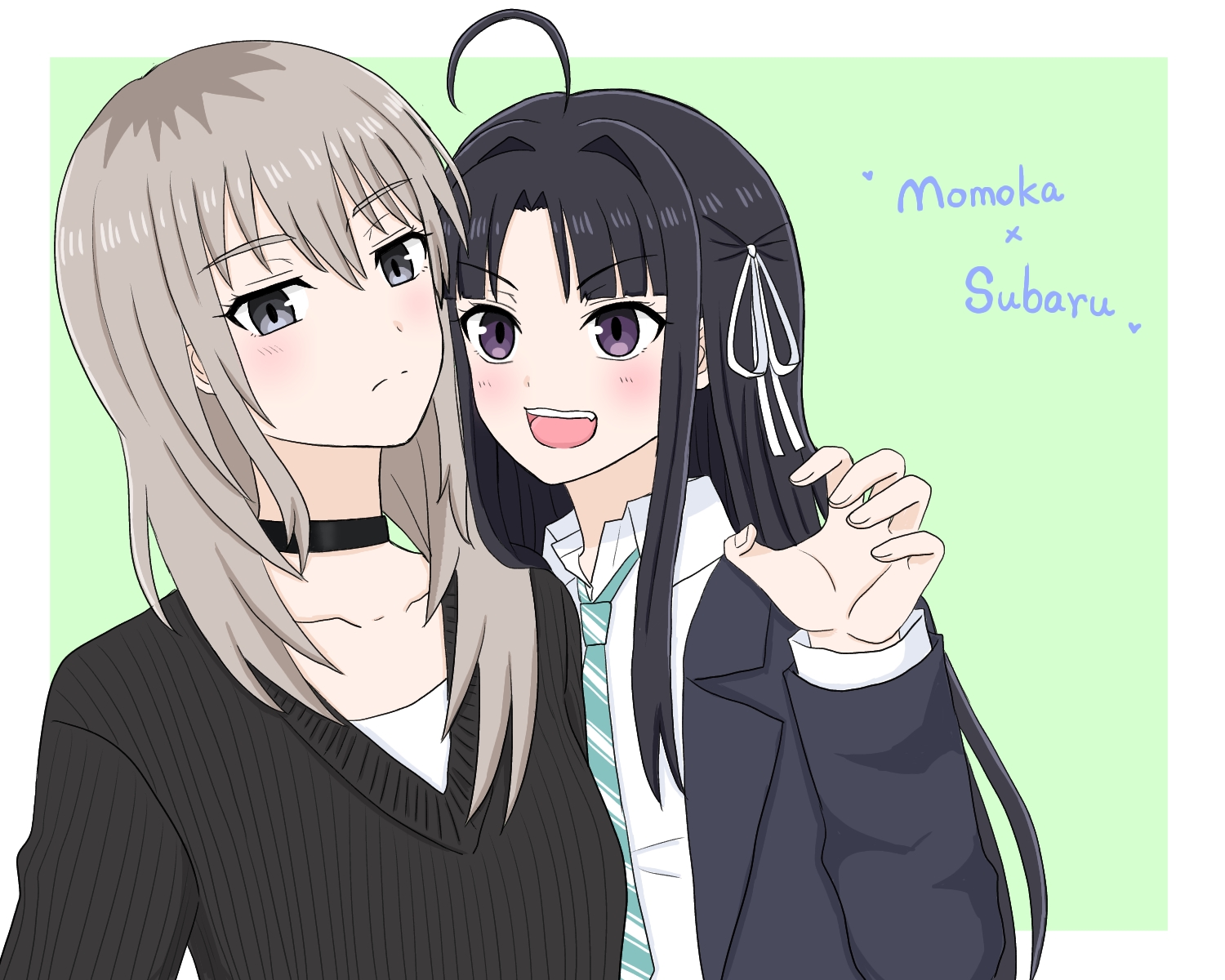 Safebooru - 2girls ahoge awa subaru black choker black sweater blue jacket blue necktie blush ...