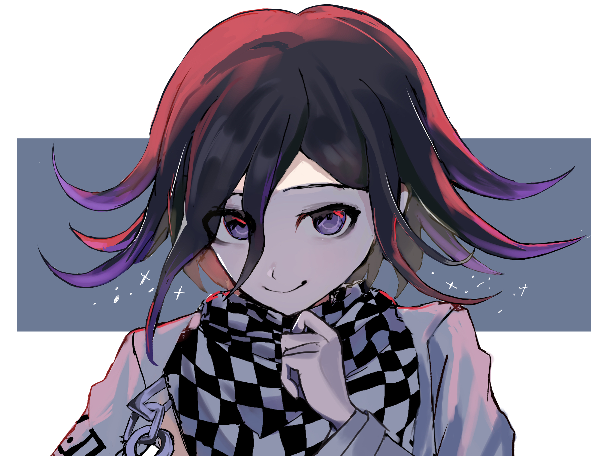 Safebooru - 1boy black hair brown hair checkered clothes checkered scarf closed mouth ...