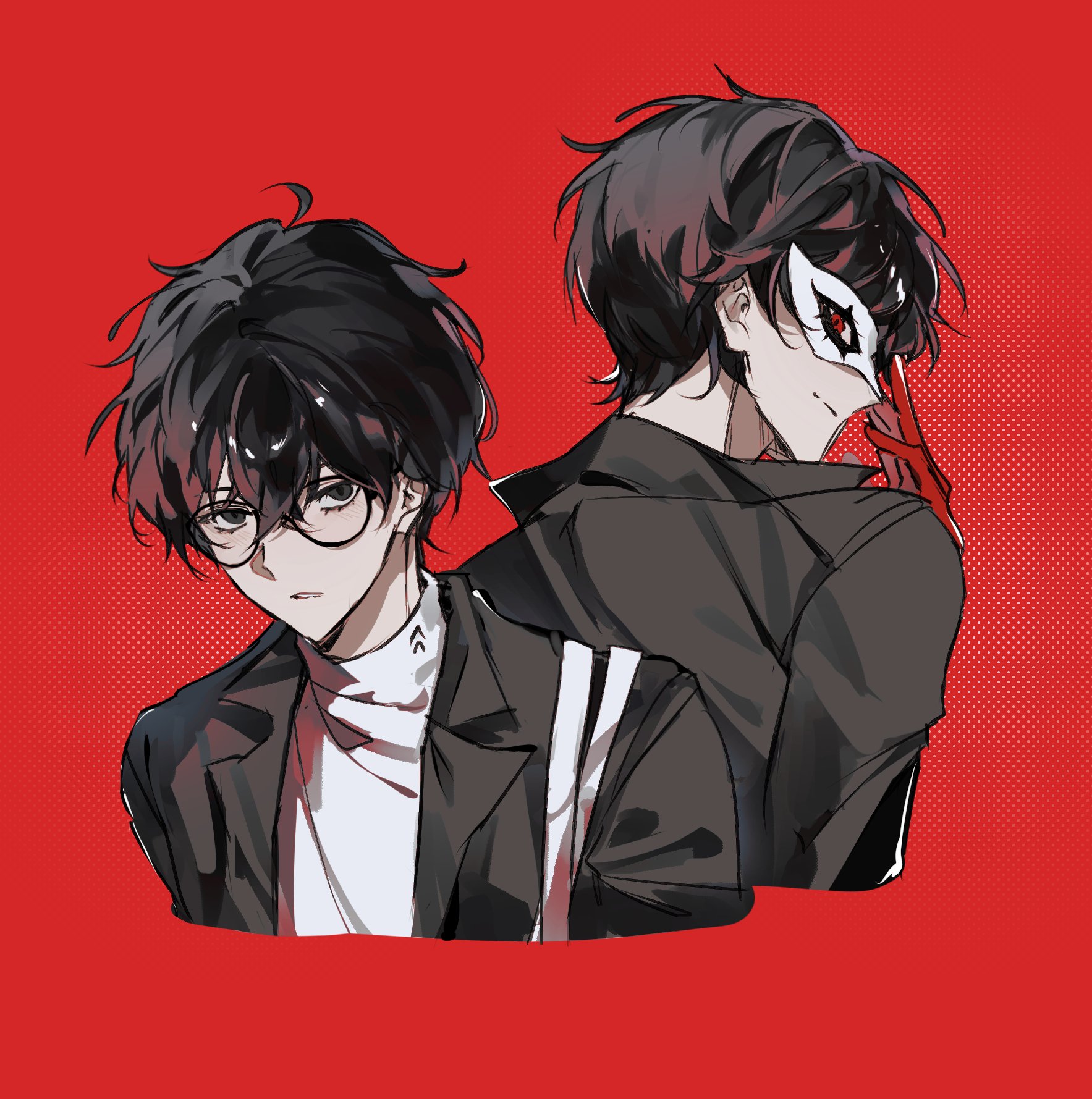 Safebooru - 1boy adjusting mask amamiya ren black-framed eyewear black coat black eyes black ...