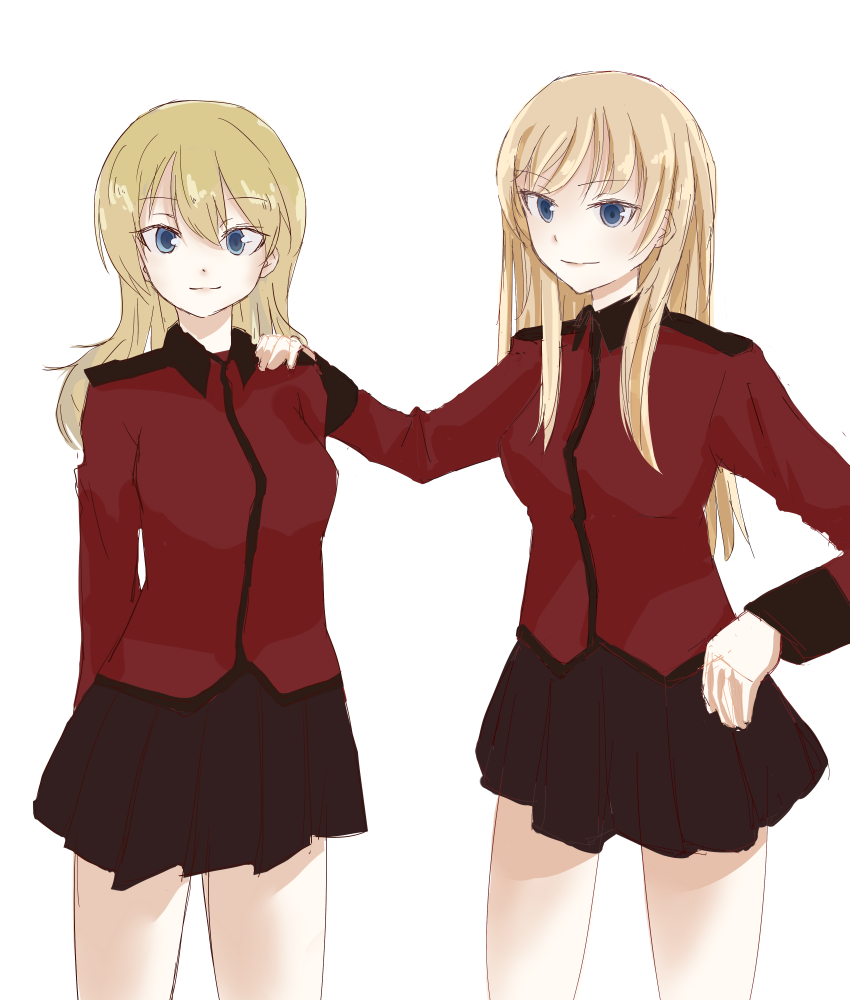Safebooru - 2girls alternate hairstyle black skirt blonde hair blue eyes commentary request ...