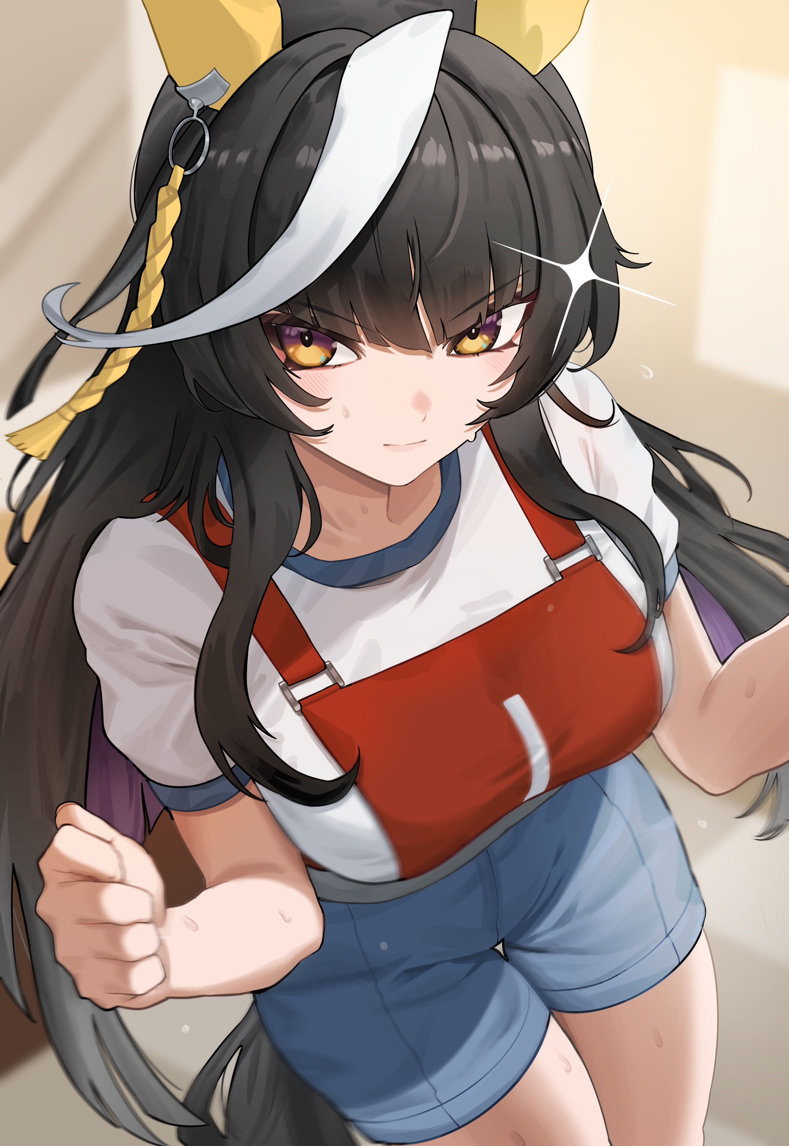 Safebooru - 1girl absurdres ahoge alternate costume animal ears black hair blunt bangs blurry ...