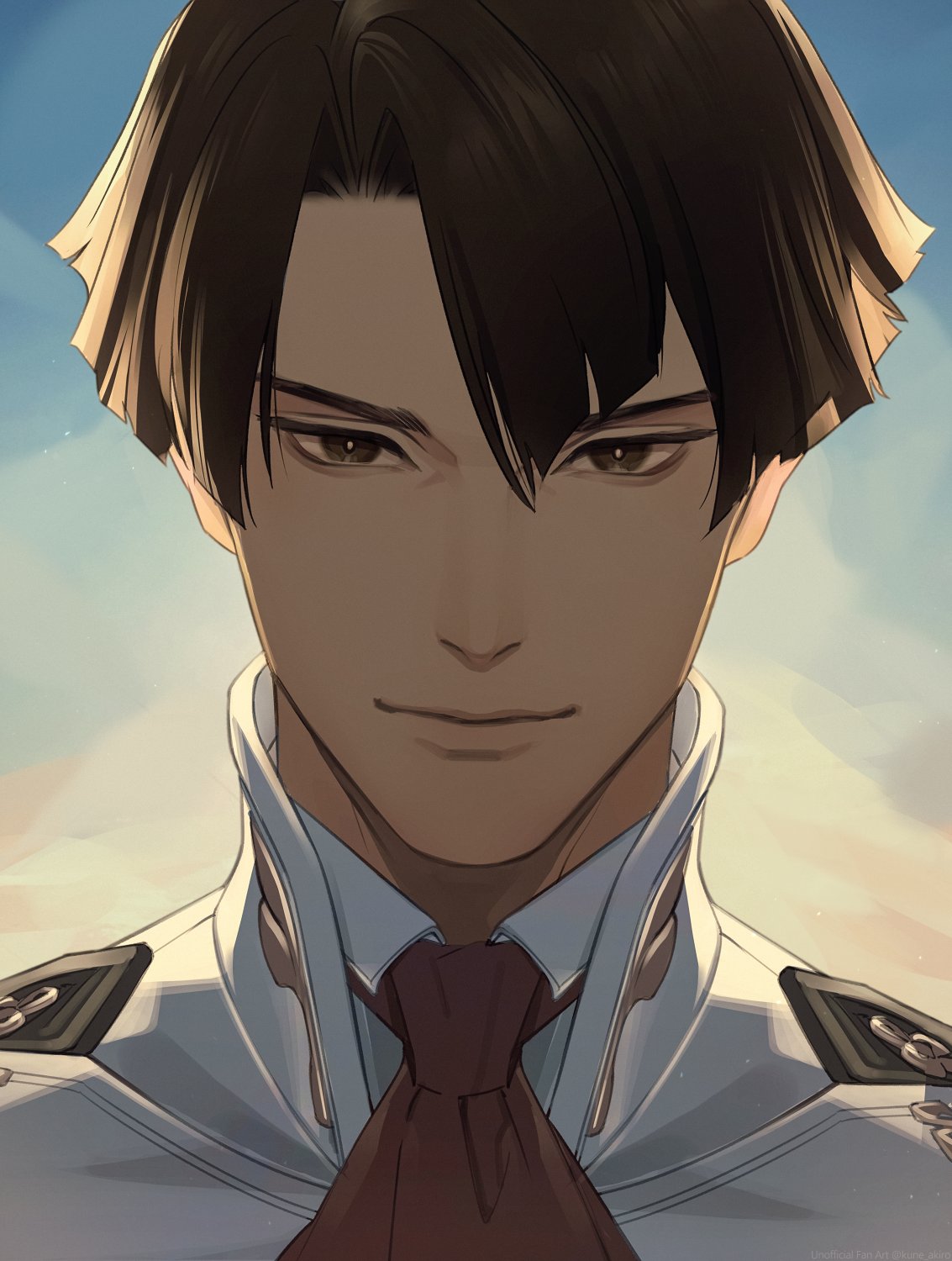 Safebooru - 1boy ace attorney ascot blue background brown eyes brown ...