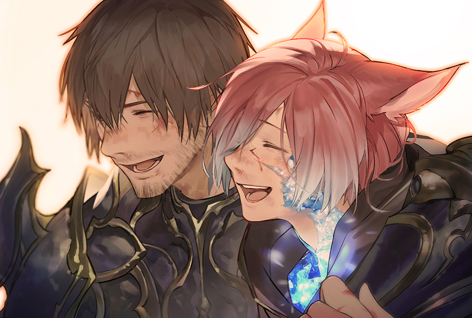 Safebooru - 2boys ^ ^ adventurer (ff14) armor beard stubble blood blood ...