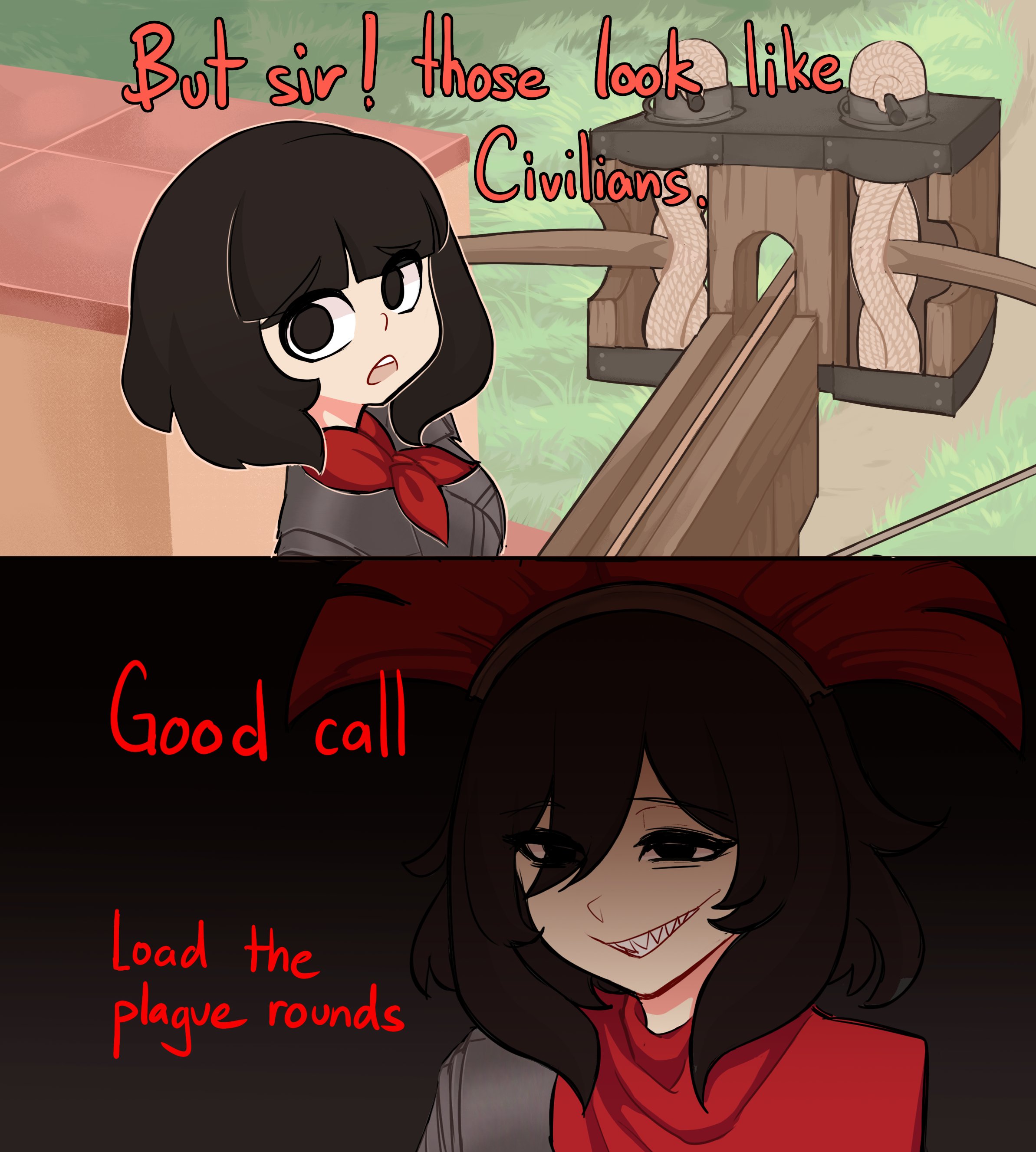 Safebooru - 2girls absurdres anachronism armor ballista black hair ...