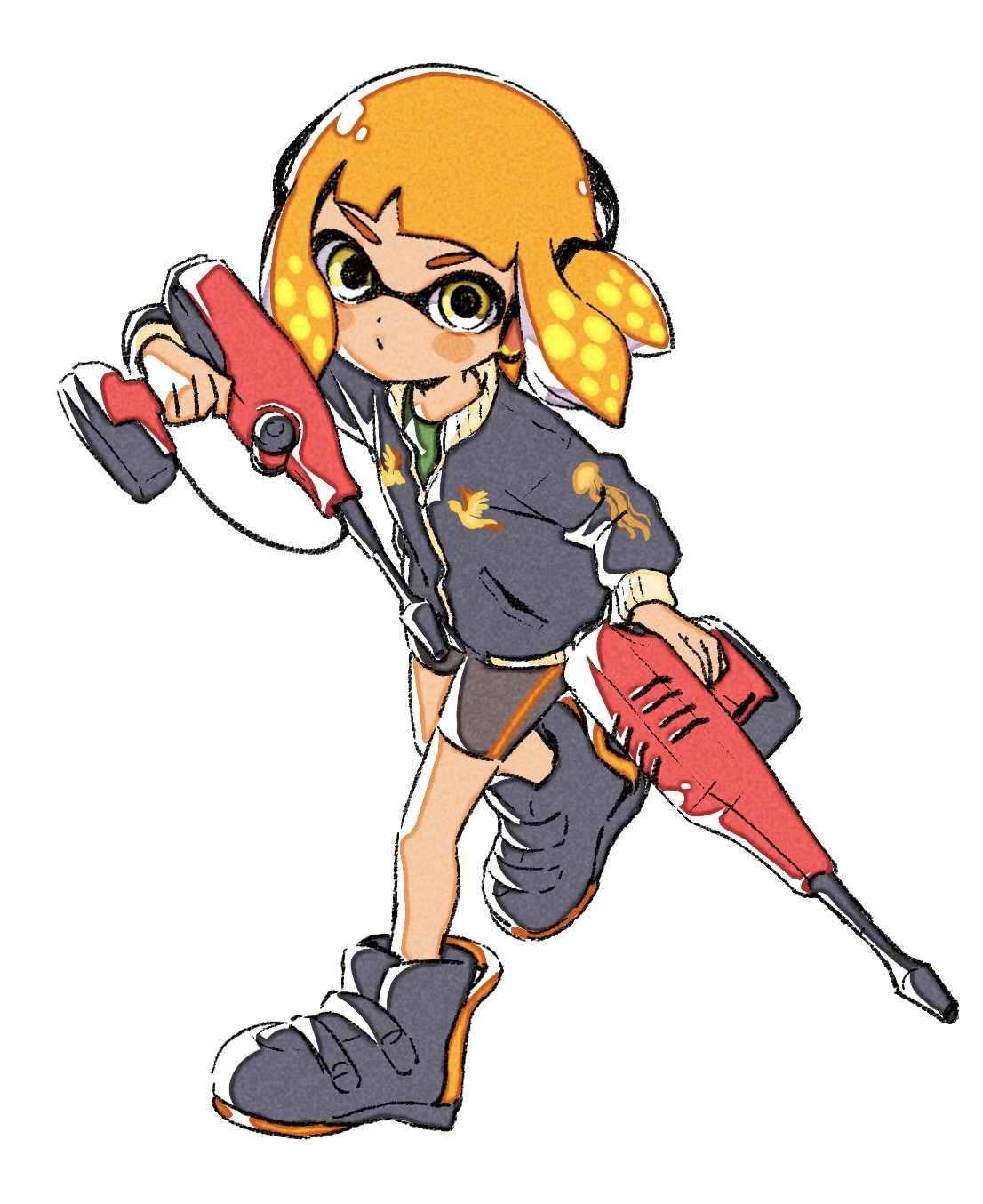 Safebooru - 1girl arm at side bike shorts black footwear black jacket ...