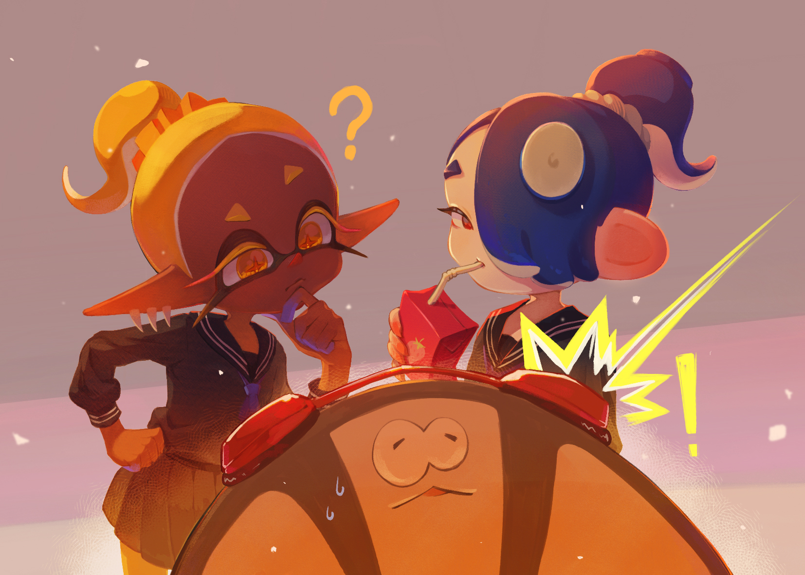 Safebooru - ! 1boy 2girls ? aged down big man (splatoon) blonde hair ...