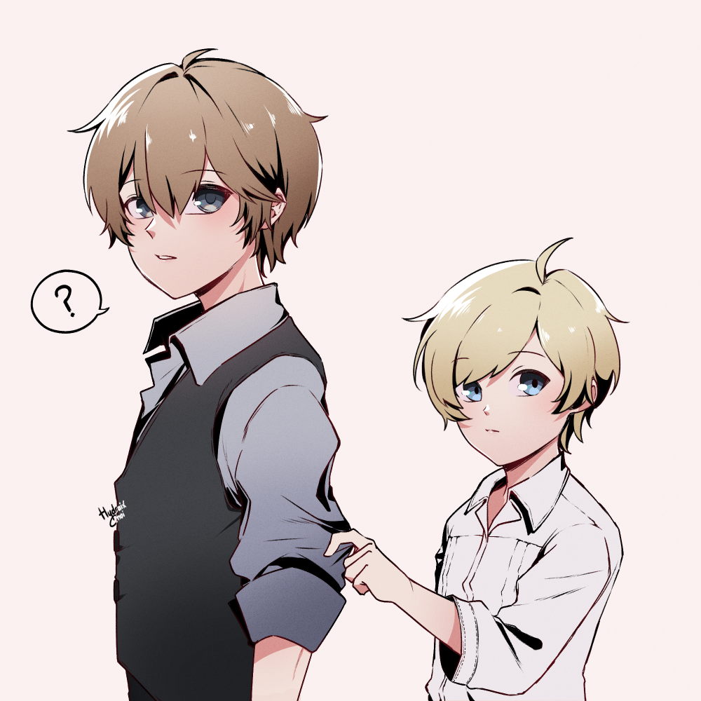 Safebooru - 2boys ? aged down ahoge black sweater blonde hair blue eyes brown hair character ...