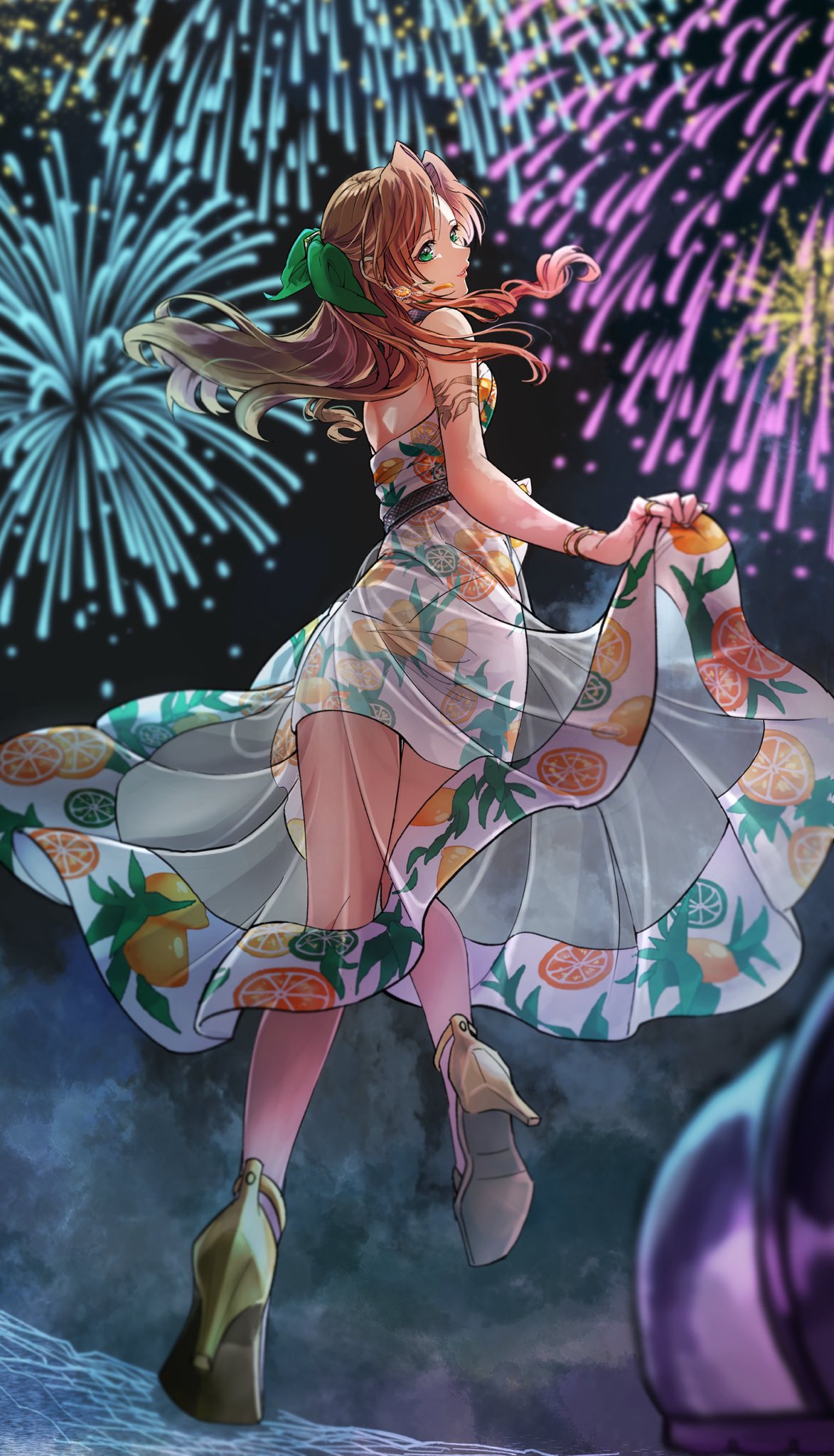 Safebooru - 1boy 1girl 26caaan aerith gainsborough aerith gainsborough (citric dress) armlet ...