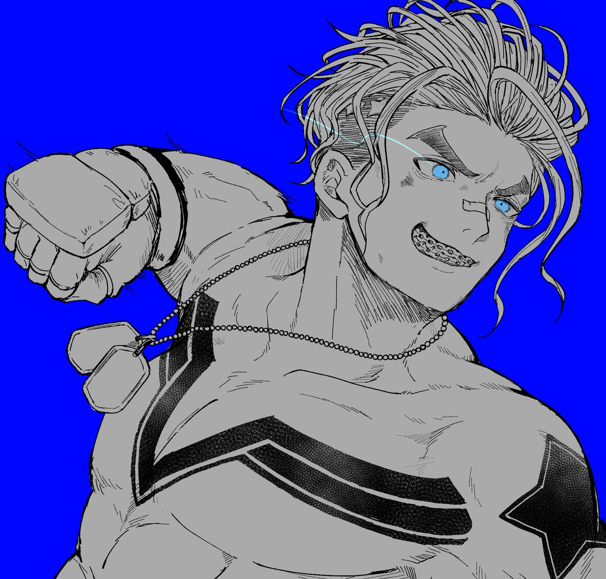 Safebooru - 1boy abs bandage on face bandage on nose bandages blue ...