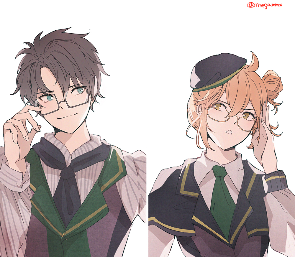 Safebooru - 1boy 1girl adjusting eyewear ahoge atlas academy school uniform black-framed eyewear ...