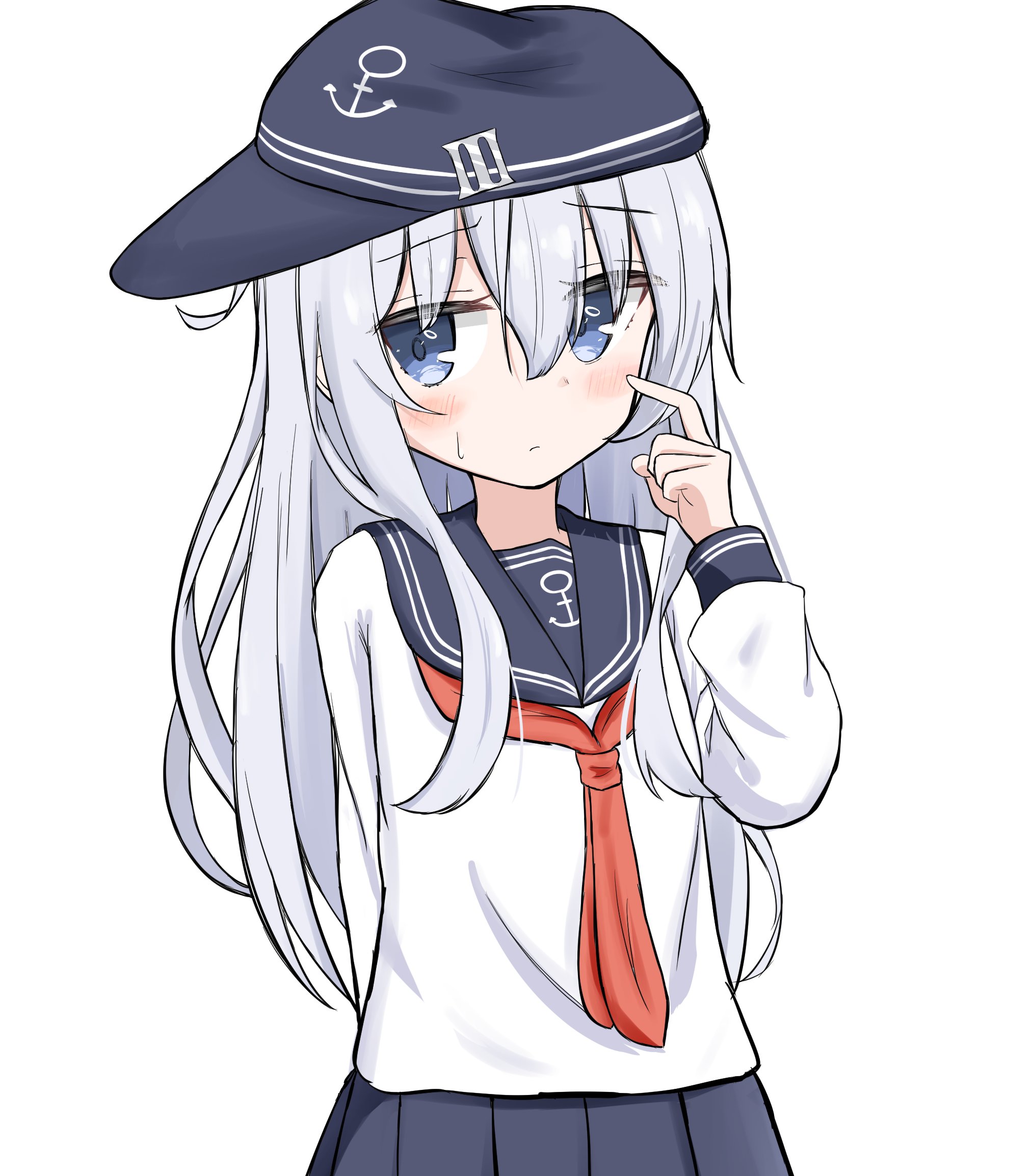 Safebooru - 1girl anchor ornament black hat black sailor collar black skirt blue eyes flat cap ...