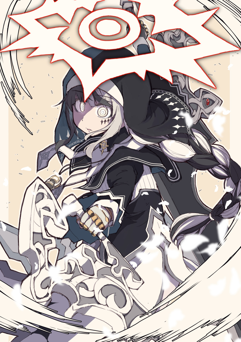 Safebooru - 1girl arrow cross black capelet black hair borrowed character braid braided ponytail ...