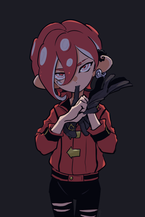 Safebooru - 1boy black background black gloves earrings eyebrow cut ...