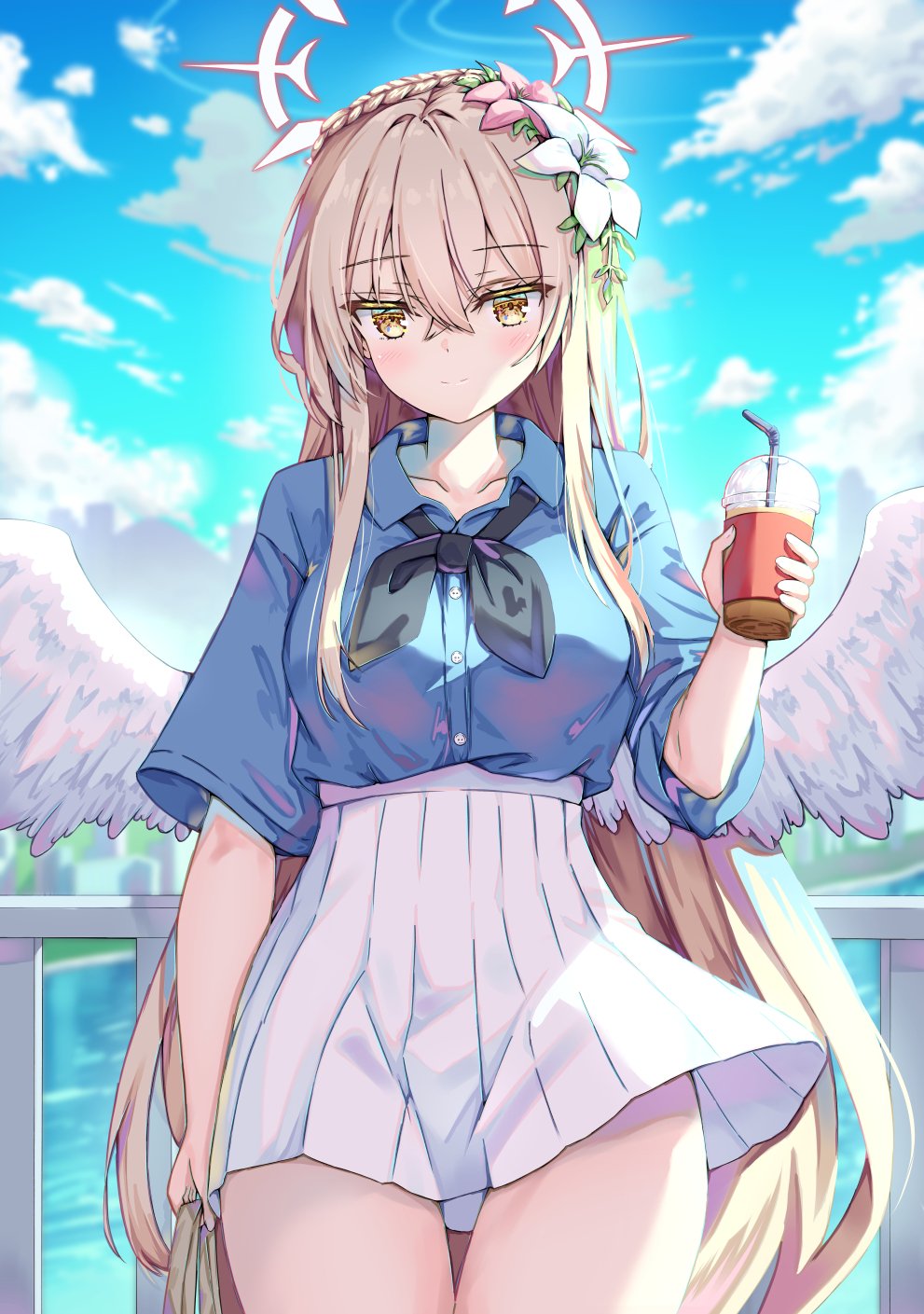 Safebooru - 1girl alternate costume arm at side black bow black bowtie blue archive blue shirt ...