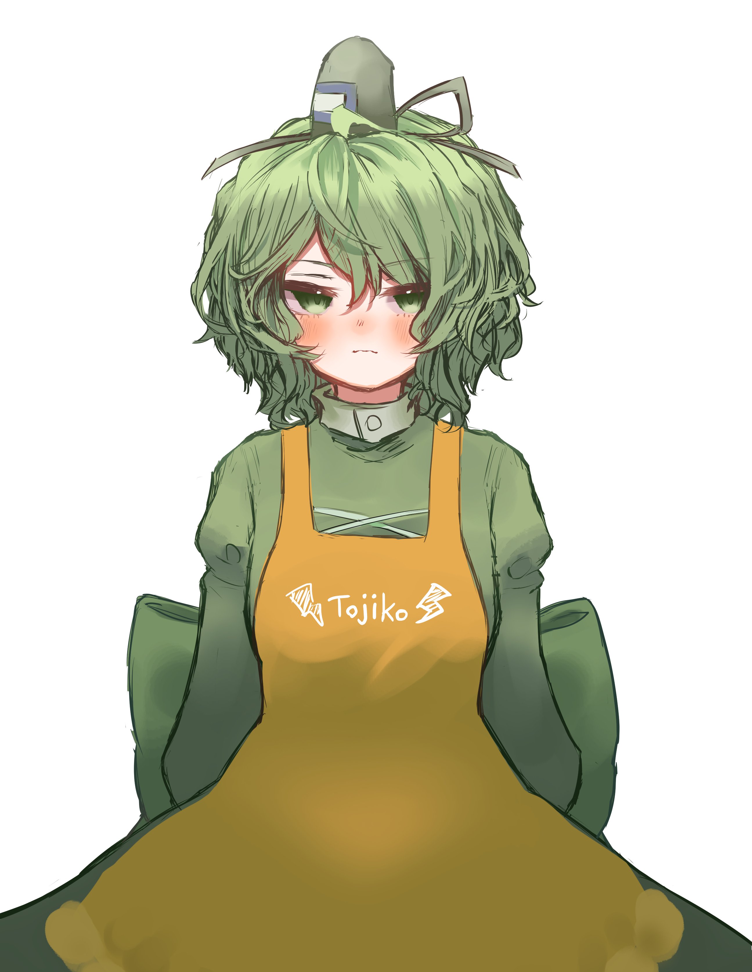 Safebooru - 1girl absurdres apron blush closed mouth clothes writing ...