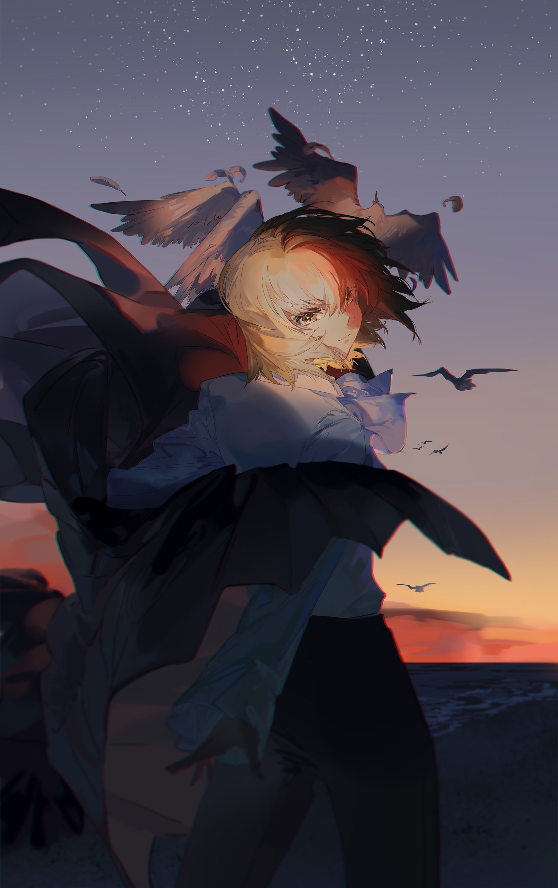 Safebooru - 1girl absurdres back beach bird blonde hair cagalli yula ...