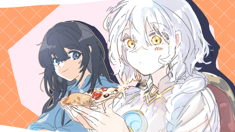 Safebooru - 2girls black hair blue eyes blue shirt blush stickers braid ...