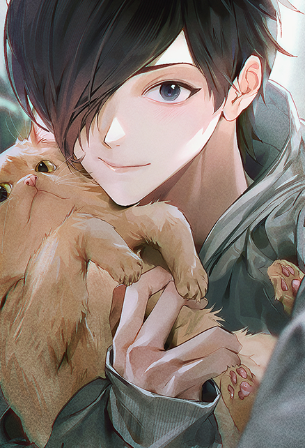 Safebooru - aiba ibuki animal black hair blue eyes cat closed mouth ...