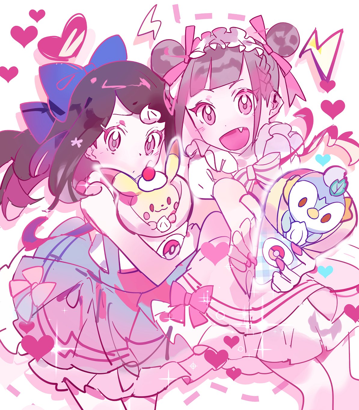 Safebooru - 2girls ann (pokemon) black hair fang frills hair ornament ...