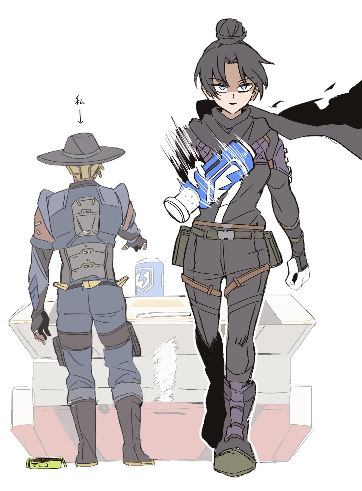 Safebooru - 1boy 1girl animification apex legends belt black bodysuit black hair black hat black ...