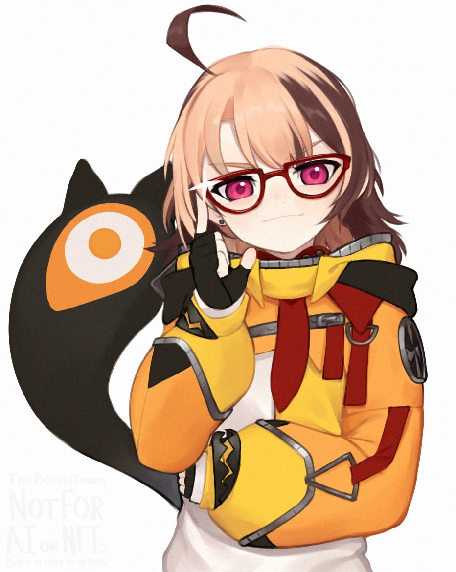 Safebooru - 1girl adjusting eyewear ahoge black gloves finger on eyewear fingerless gloves gigi ...