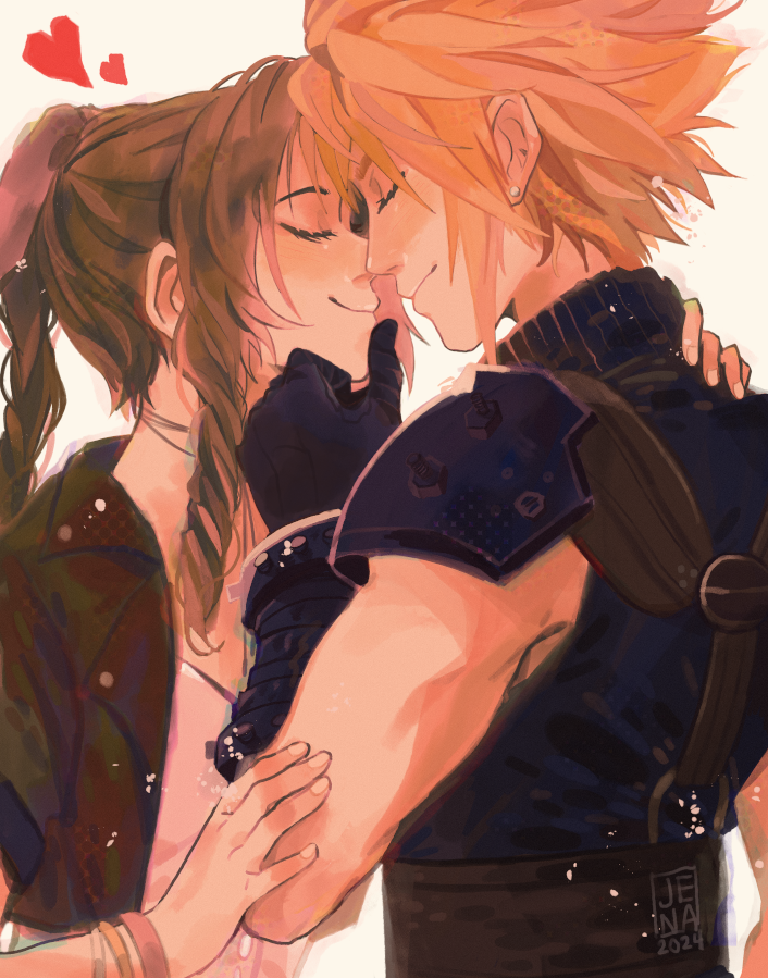 Safebooru - 1boy 1girl aerith gainsborough armor artist logo black gloves blonde hair blue eyes ...
