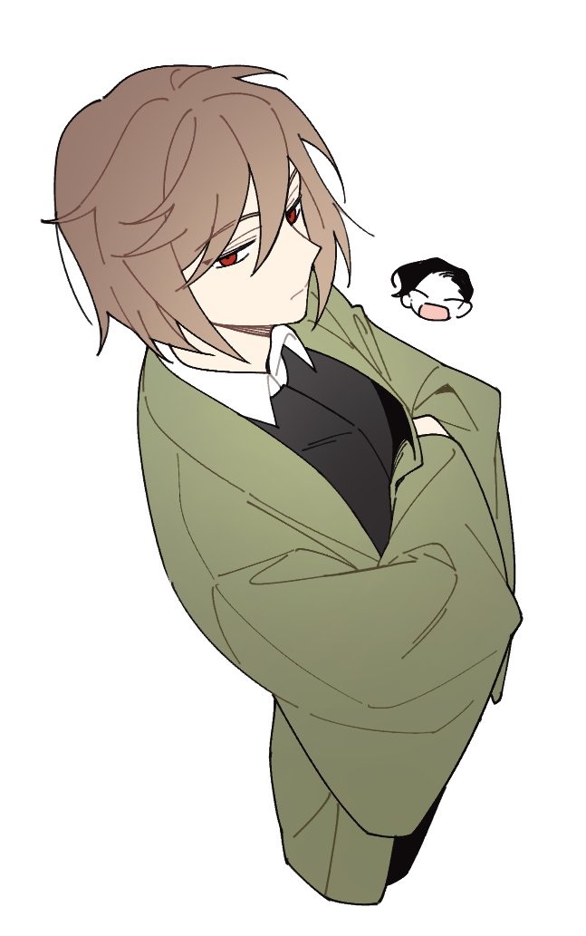Safebooru - 2boys black vest brown hair closed eyes closed mouth collared shirt commentary ...
