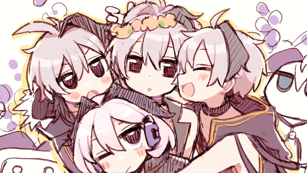 Safebooru - 4girls :o ahoge androgynous black hair blush cevio chibi ...