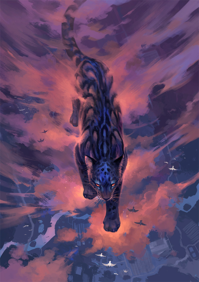 Safebooru - above clouds animal animal focus clouds full body leopard ...