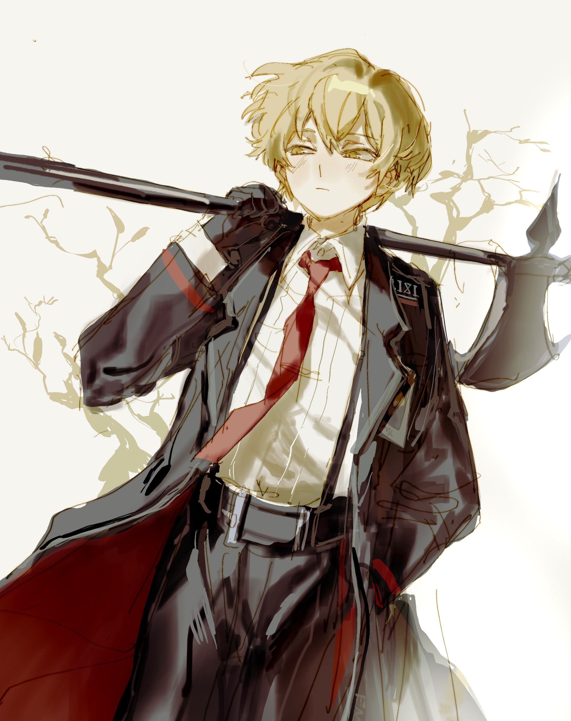 Safebooru - 1boy absurdres black gloves black suit blonde hair closed mouth cowboy shot ...