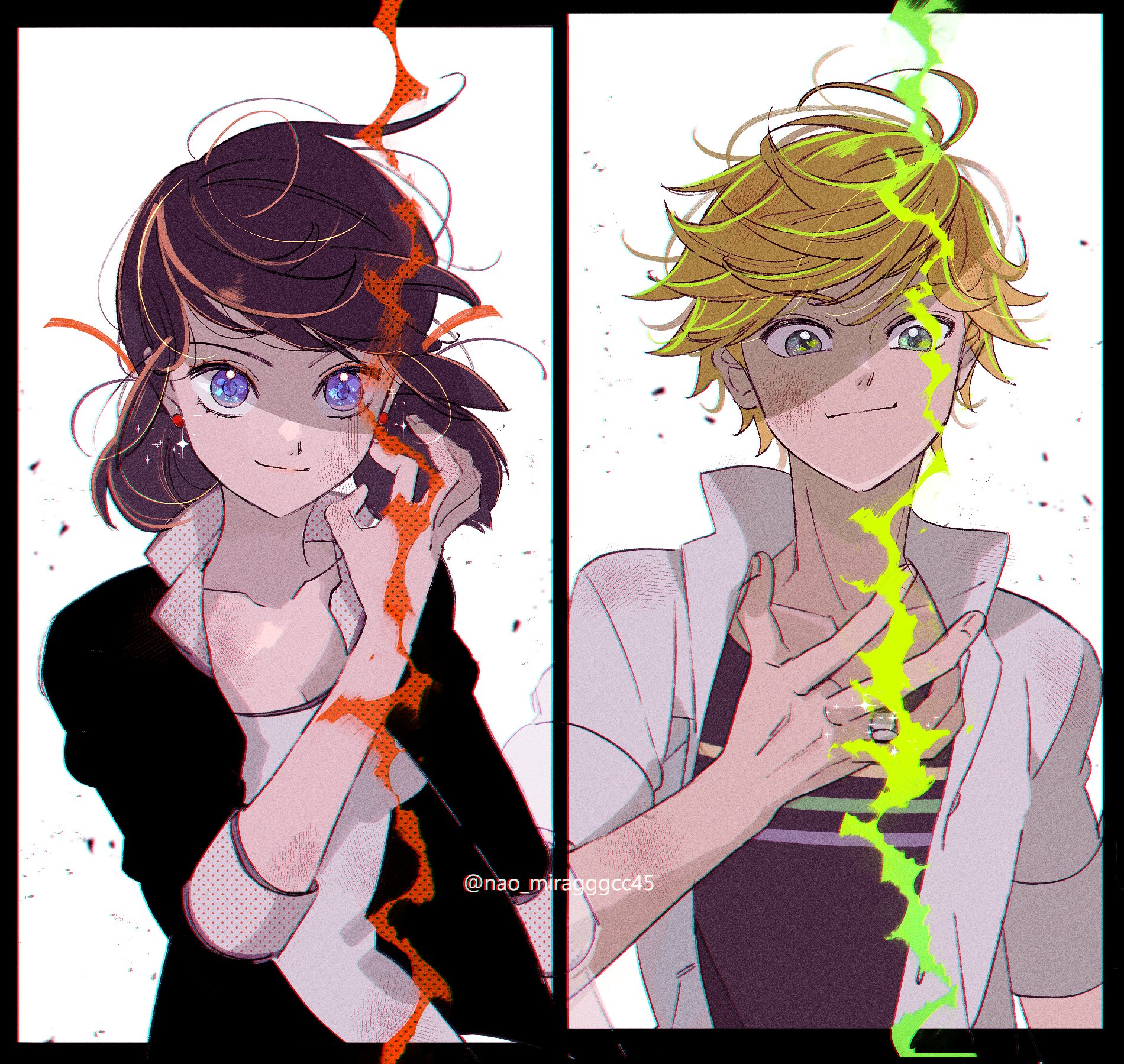 Safebooru - 1boy 1girl adrien agreste black hair black jacket black shirt blazer blonde hair ...