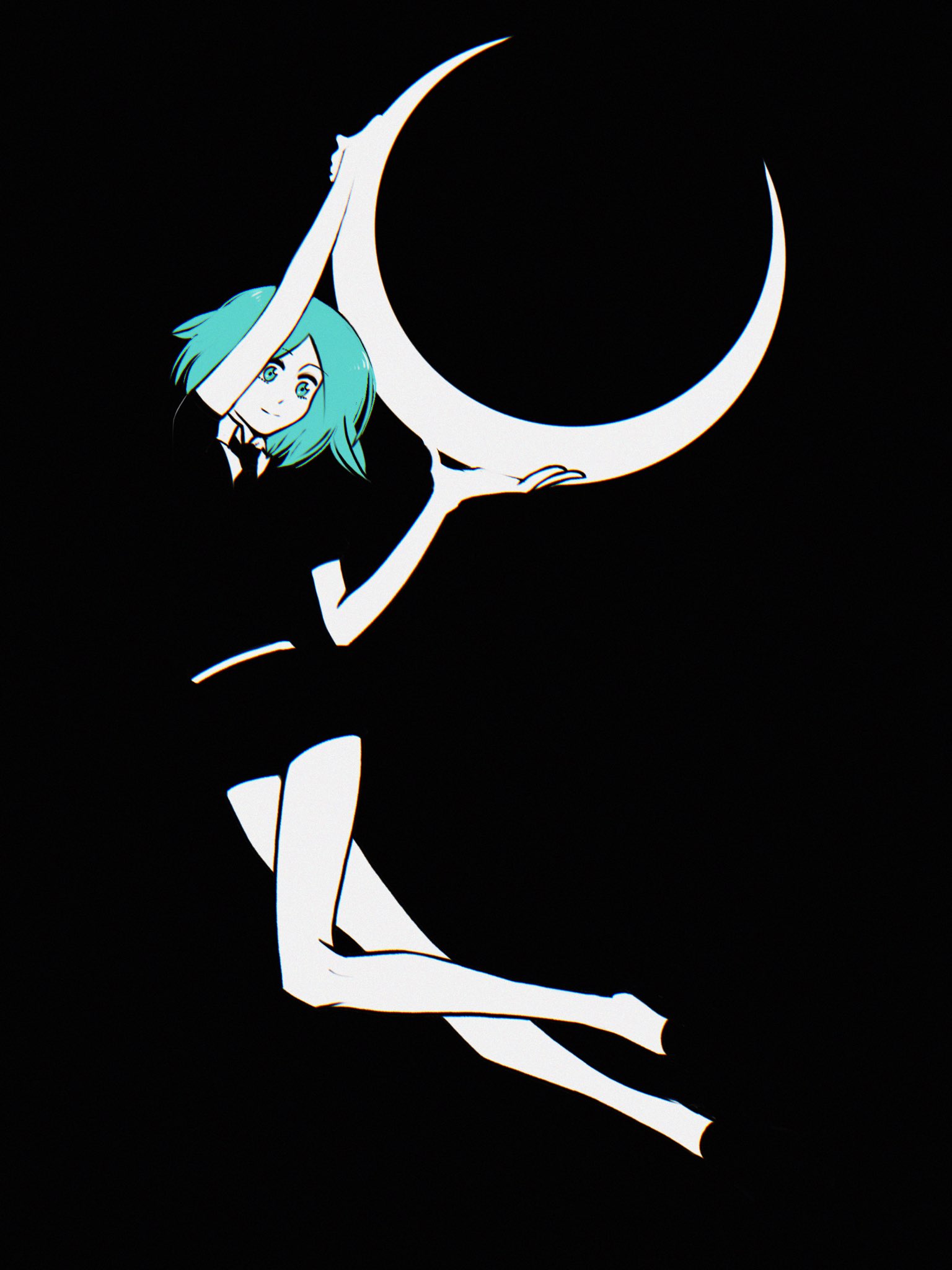 Safebooru - 1other aqua eyes aqua hair black background black footwear ...