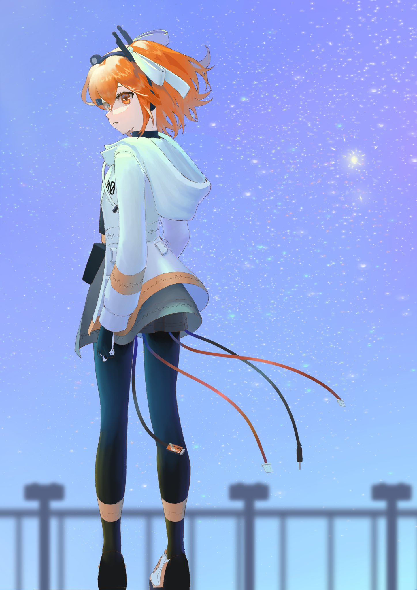 Safebooru - 1girl a.i. voice adachi rei black gloves black leggings cable drawstring from behind ...