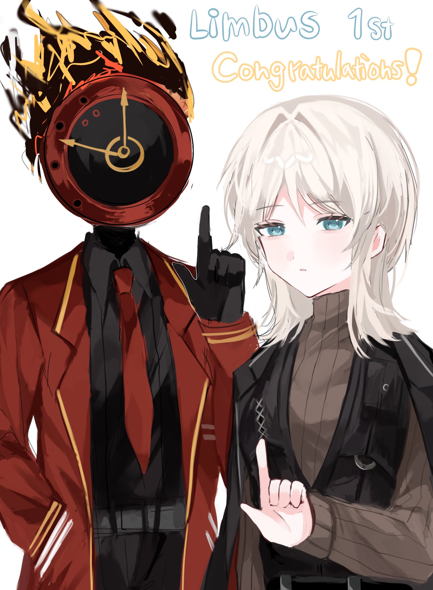 Safebooru - 1girl 1other anniversary black pants black shirt black vest ...