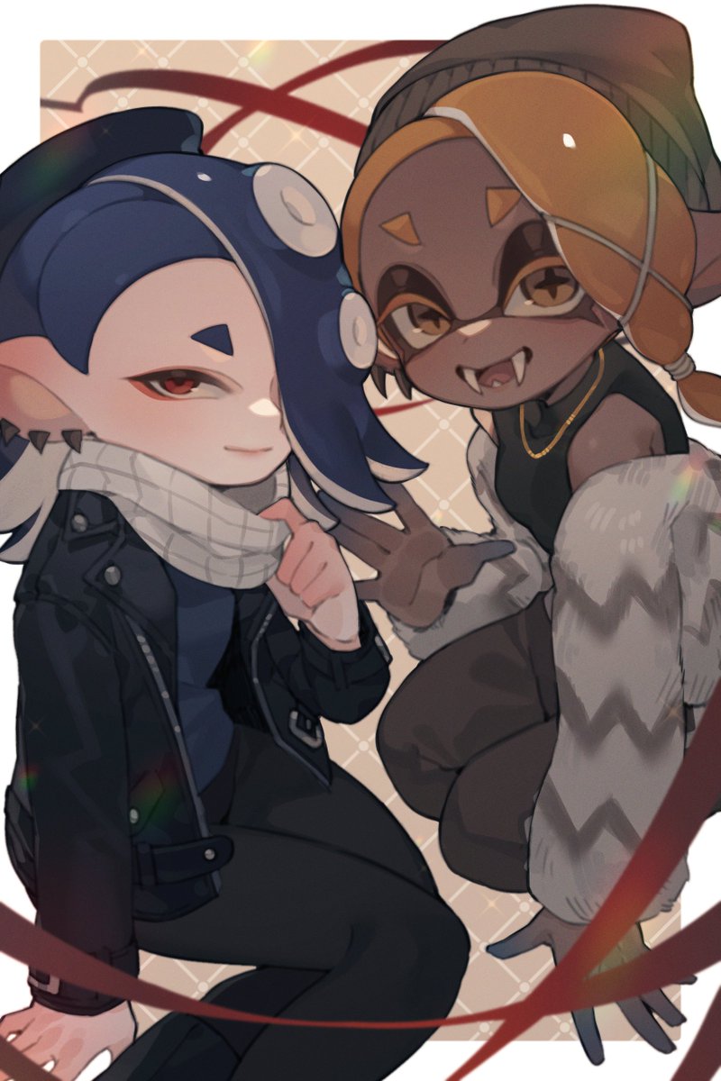 Safebooru - 2girls adjusting scarf arm support asymmetrical hair beanie ...