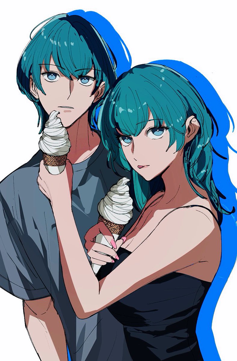 Safebooru - 1boy 1girl amikoiiko arm up blue outline byleth (female ...