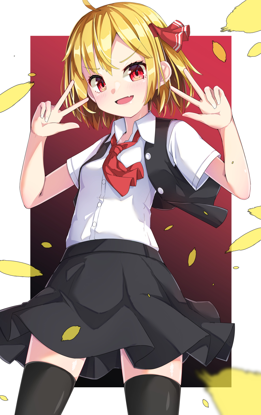 Safebooru - 1girl ascot black skirt black thighhighs black vest blonde hair border collared ...