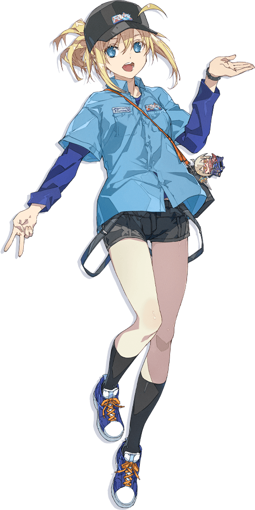 Safebooru - 1girl ahoge artoria pendragon (fate) bag baseball cap black socks blonde hair blue ...