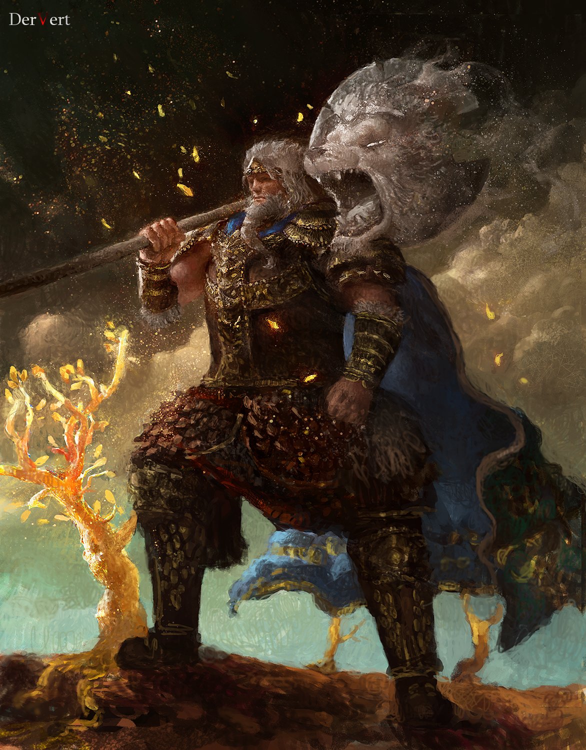 Safebooru - 1boy armor armored boots axe battle axe beard blue cape ...