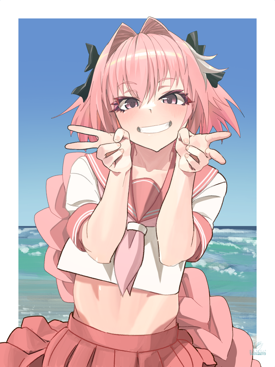 Safebooru - 1boy astolfo (fate) astolfo (sailor paladin) (fate) black bow blue sky blush bow ...