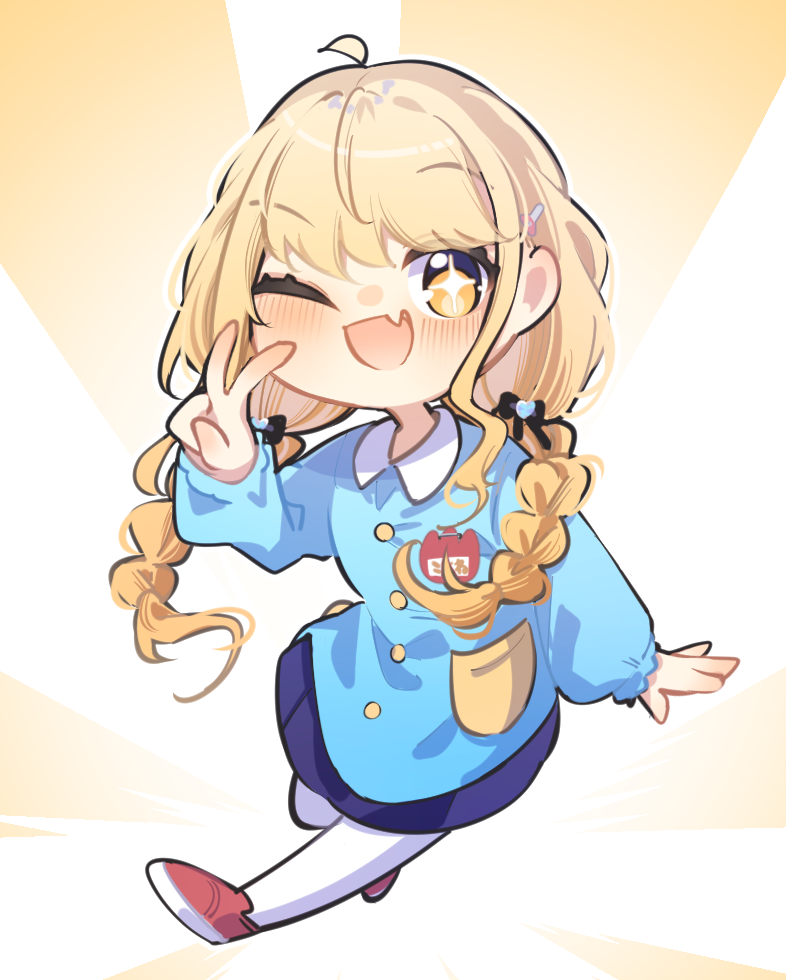 Safebooru - + + 1girl ;d ahoge blonde hair blue shirt blue skirt blush braid fang fujita kotone ...