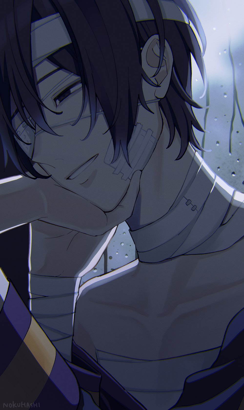 Safebooru - 1boy arm up bandaged chest bandaged head bandaged neck bandaged wrist bandages bare ...